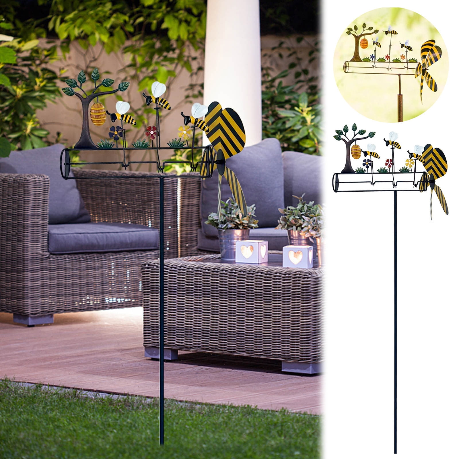 Teissuly Metal Bee Windmill Three Little Bee Windmills Courtyard Garden ...
