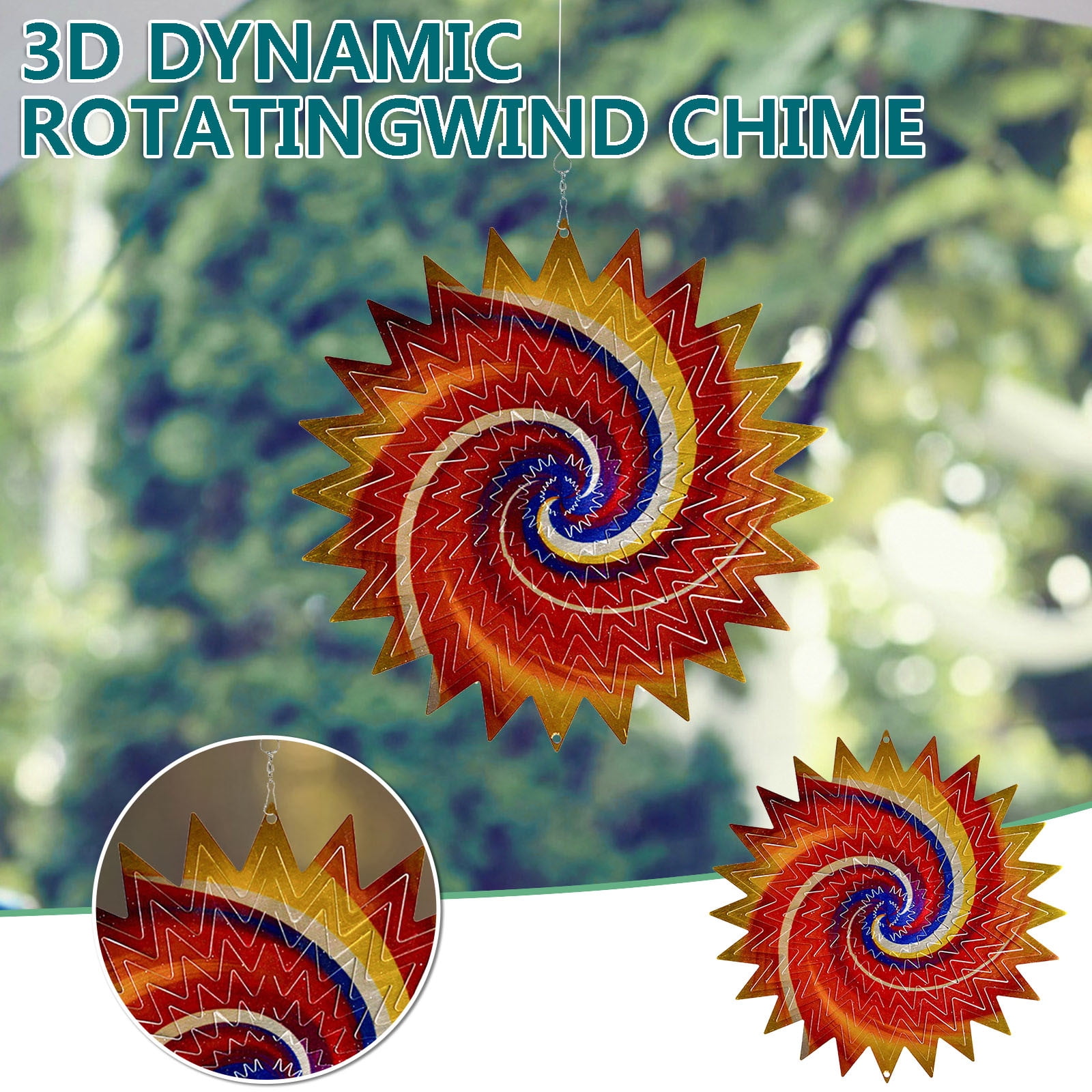 Teissuly Metal Wind- Hanging Rotating Wind Chimes Outdoor Garden Decor ...