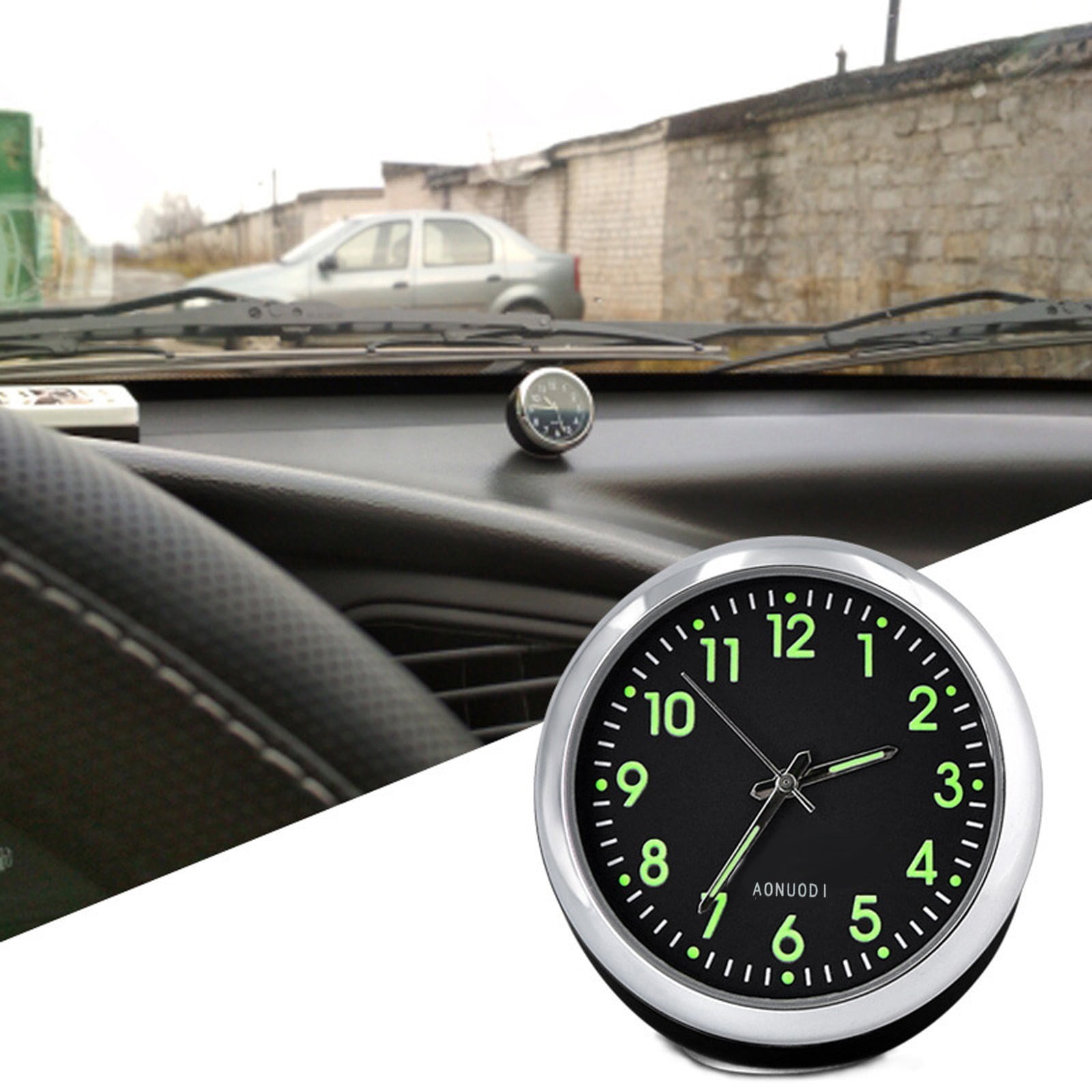 Teissuly Mini Car Fluorescent Wall Clock Light Quartz Clock Universal ...