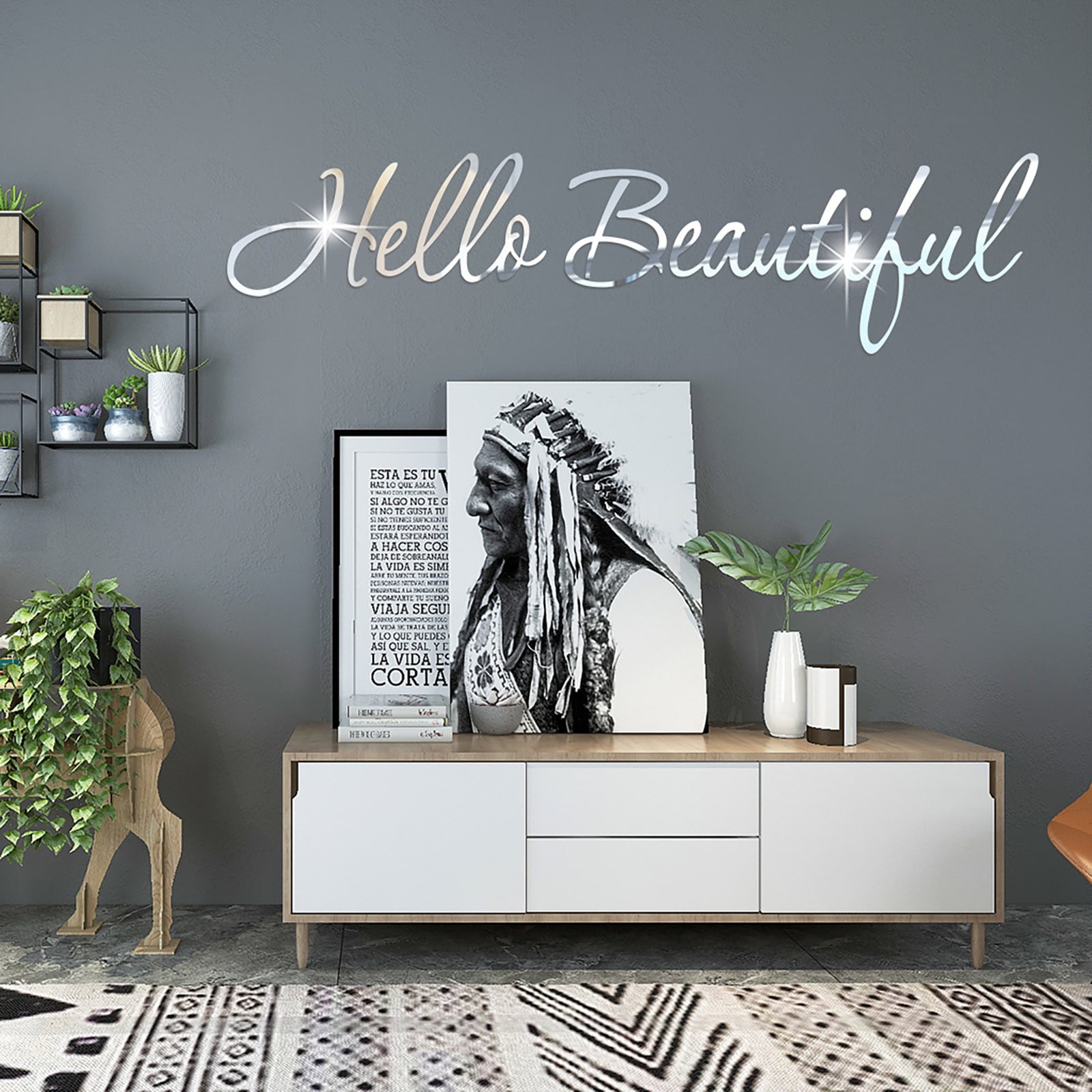 Teissuly Hello Beautiful Mirror 3D Acrylic Wall Decal and Stickers ...