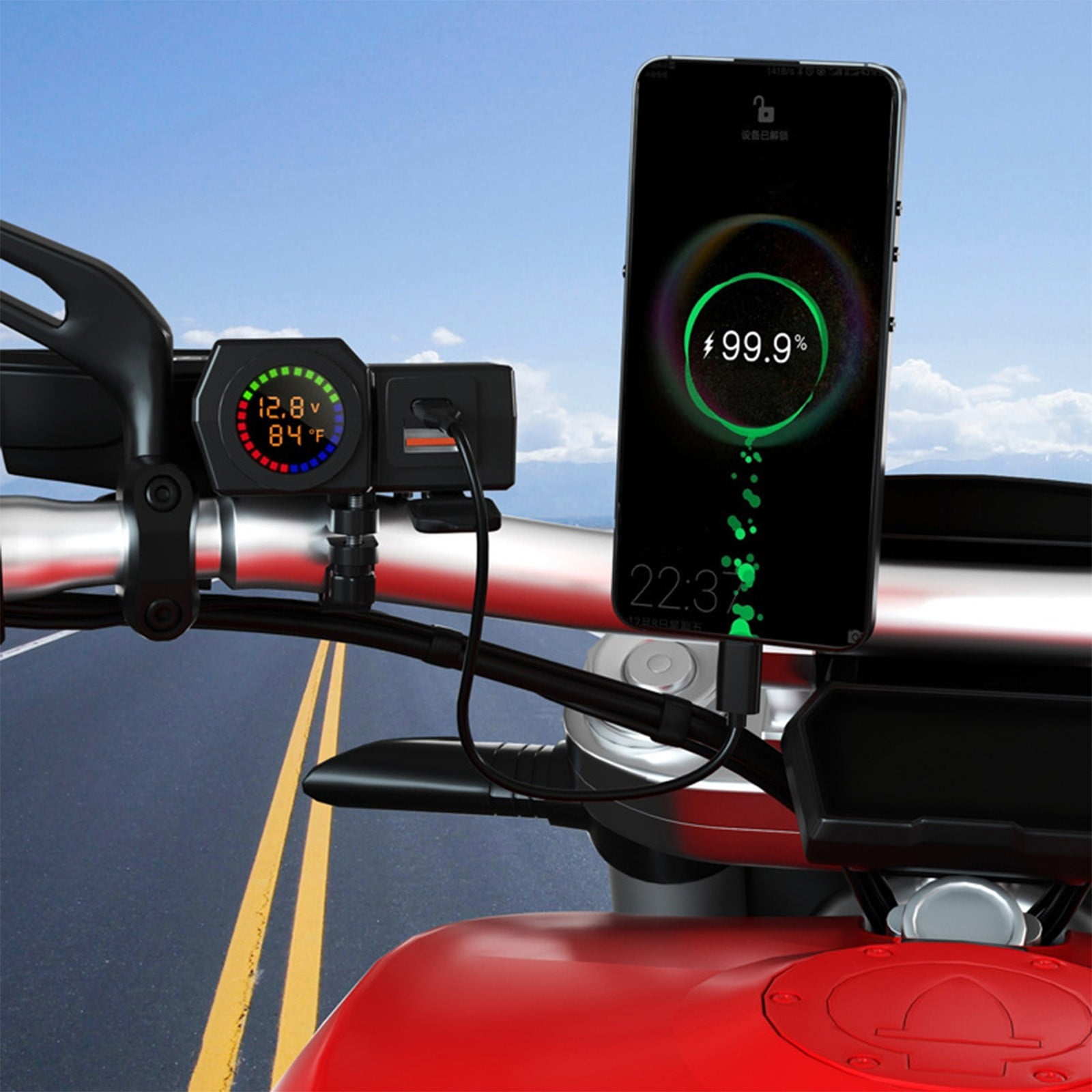 Teissuly Motorcycle Dual USB Phone Charger Adapter Voltage And ...