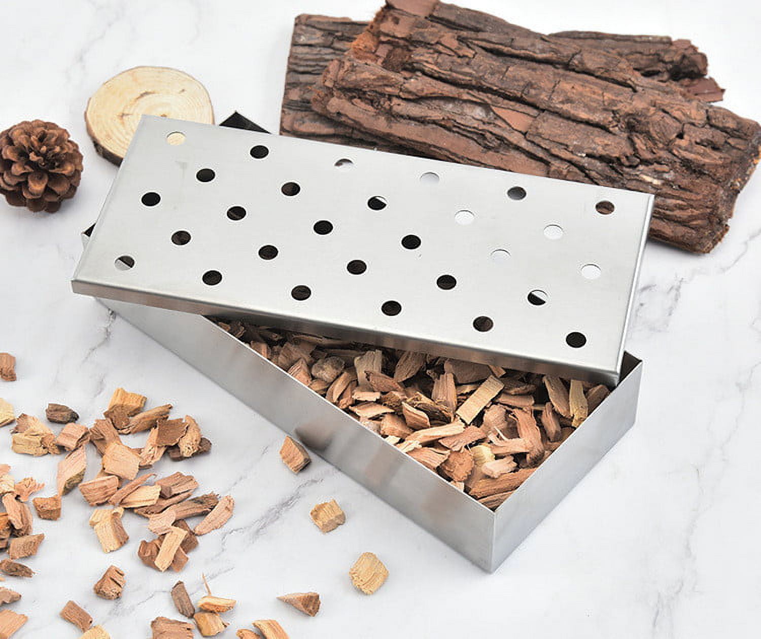 Teissuly Outdoor BBQ Tools Box Sawdust BBQ Smoked Box Fruit Wood ...