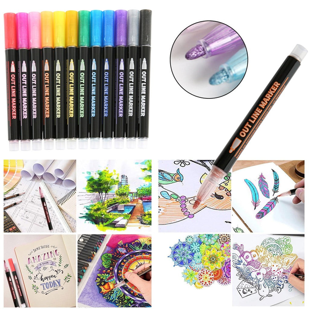 Teissuly Paint Markers Pens, 12 Colors Oil-Based Waterproof Fancy Paint ...