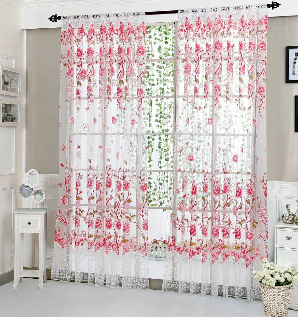 Teissuly Peony Sheer Curtain Tulle Window Voile Drape Valance 1 Panel ...