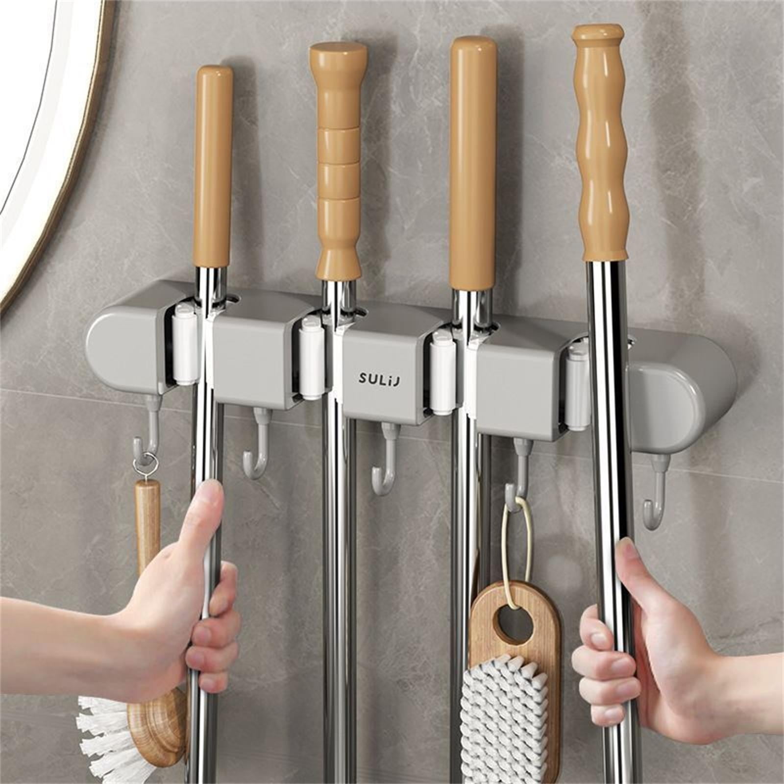 Teissuly Punch Free Multifunctional Mop Holder Bathroom Mop Hook Hanger ...