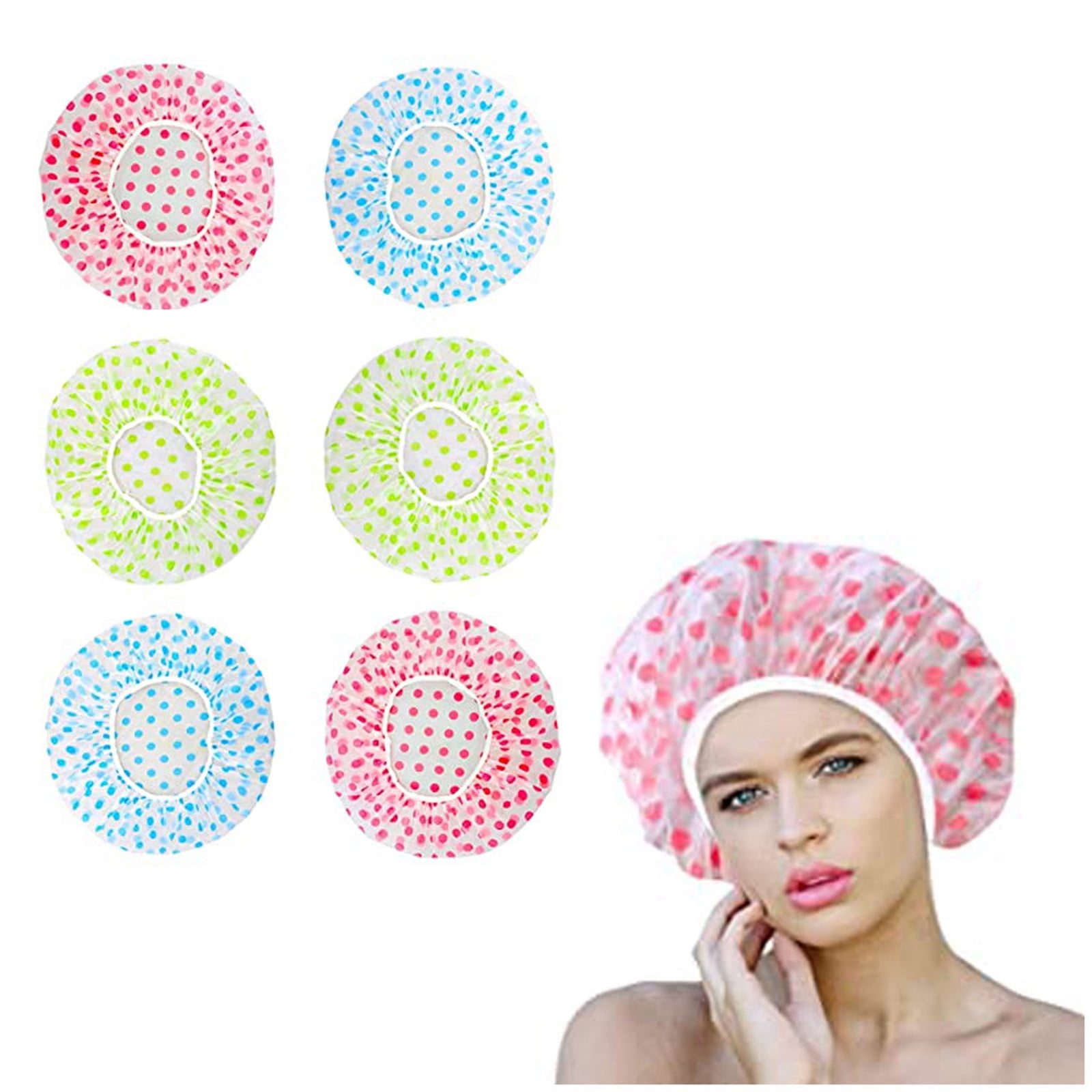 Teissuly Reusable Shower Cap 6-Piece Shower Cap Shower Cap Elastic ...