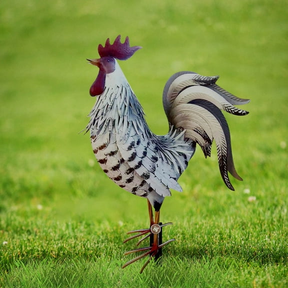 Backyard Expressions 32 Inch Bright Metal Rooster Garden Statue ...