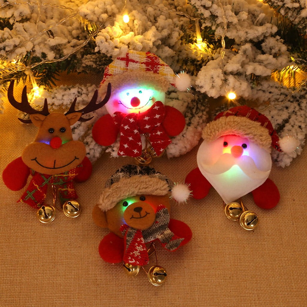 Teissuly Santa Snowman Christmas Glowing Brooch Decoration 4PC ...