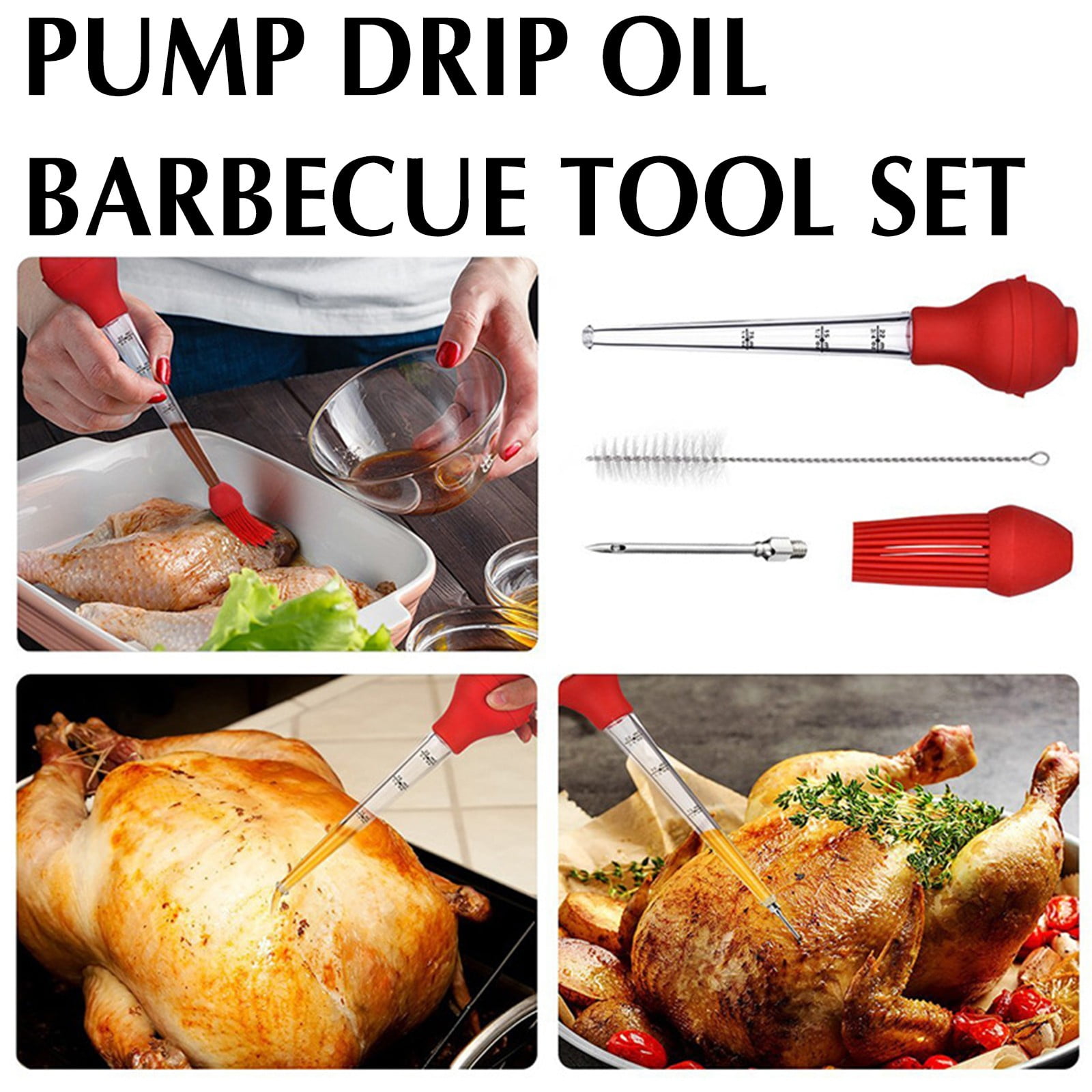 Teissuly Silicone Turkey Seasoning Pump Drip Oil Tube with Cleaning ...