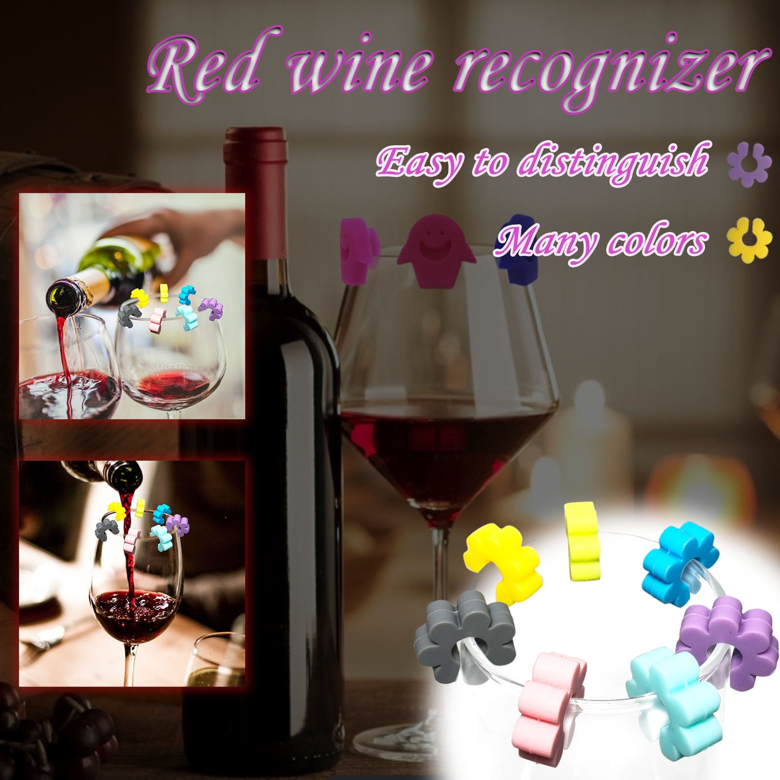 Teissuly Silicone Wine Glass Identifier Identifier Marker Wine Glass ...