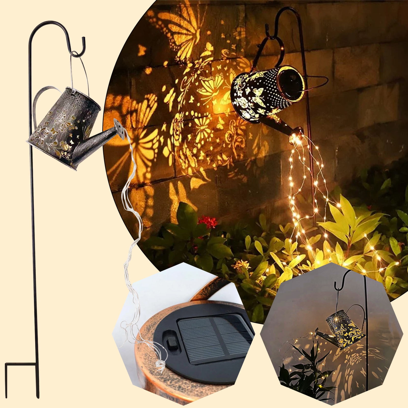 Teissuly Solar Watering Can with Lights, Retro Metal Hanging Solar ...
