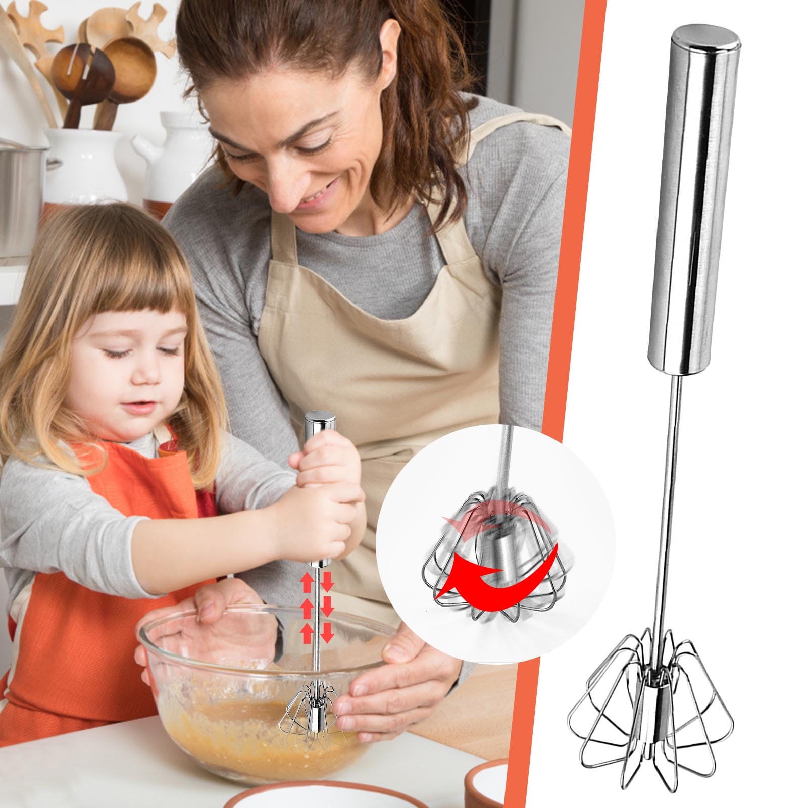 Teissuly Stainless Steel Hand Pressure Rotary Semi-automatic Whisk ...