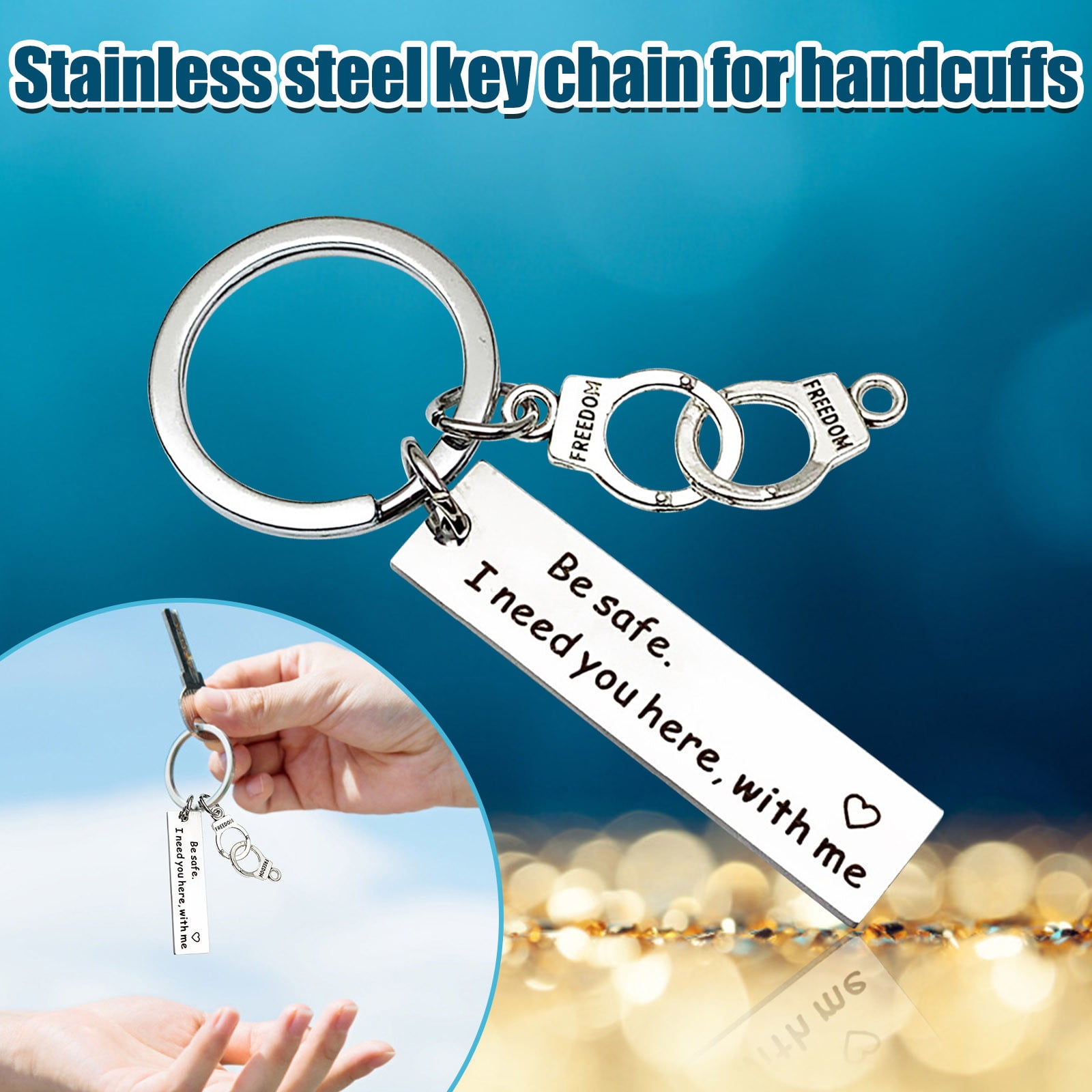 Teissuly Stainless Steel Handcuff Keychain Be Safe I Need You Here With ...