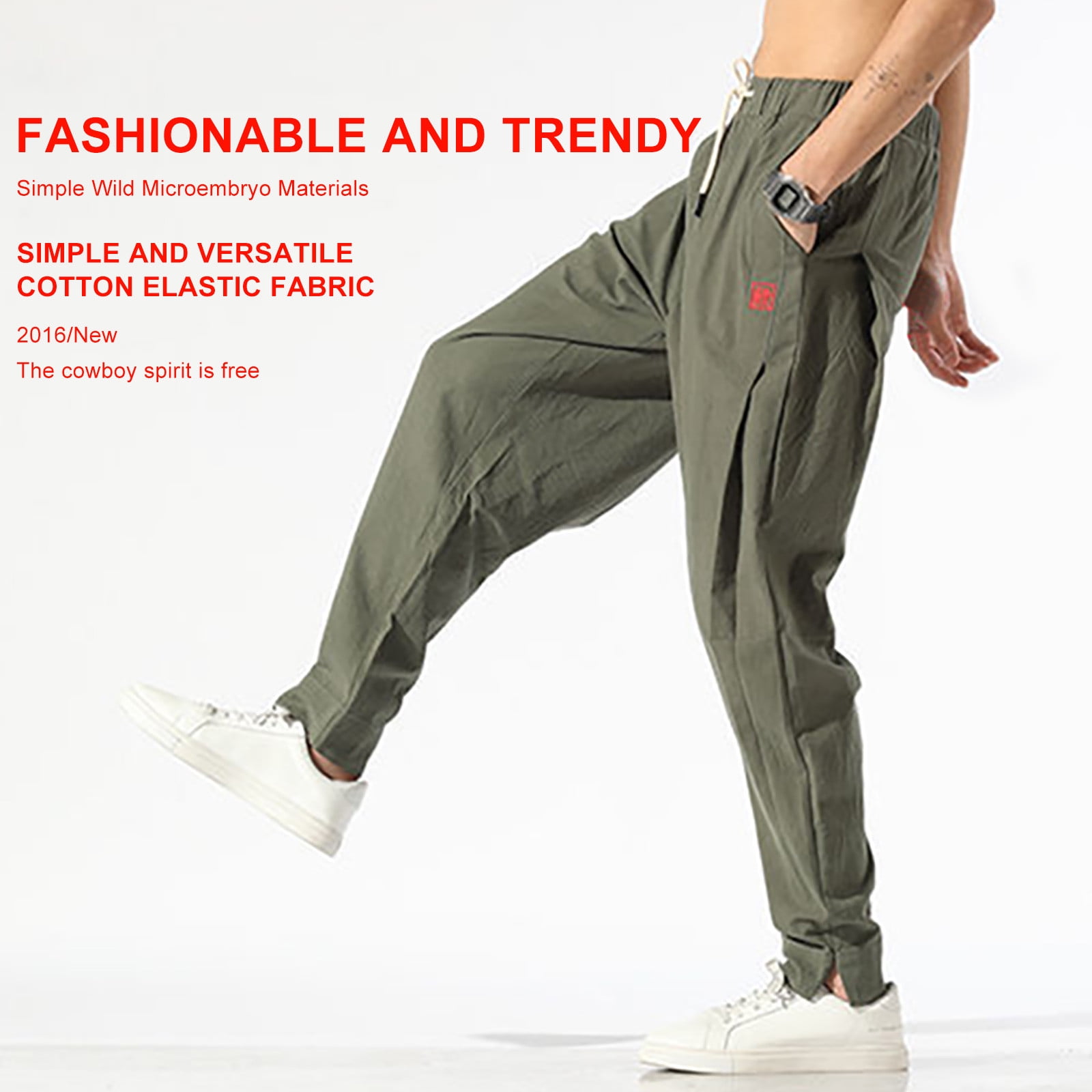 Teissuly Summer Men's Wide Leg Pants Breathable Linen Pants Men's Loose ...