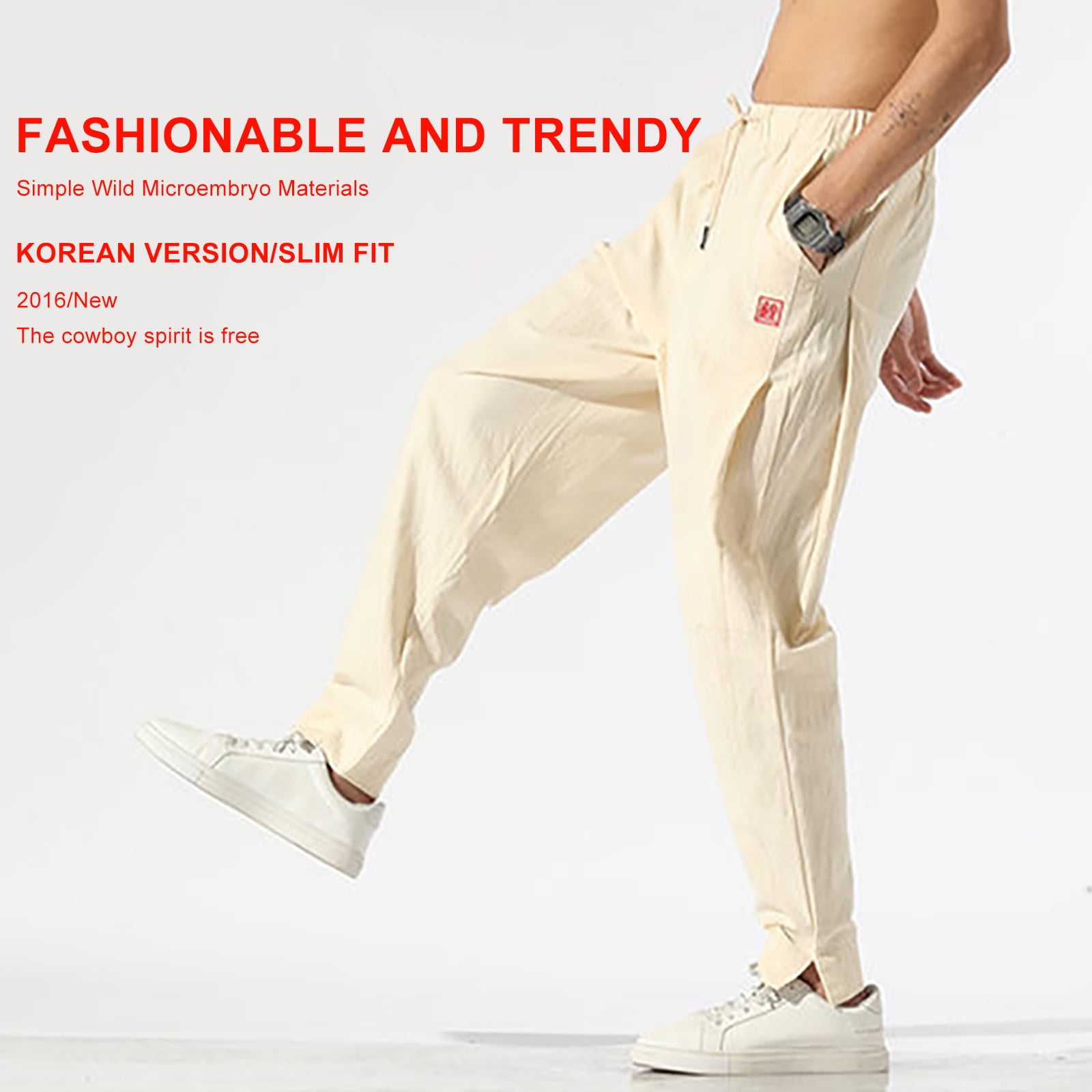 Teissuly Summer Men's Wide Leg Pants Breathable Linen Pants Men's Loose ...