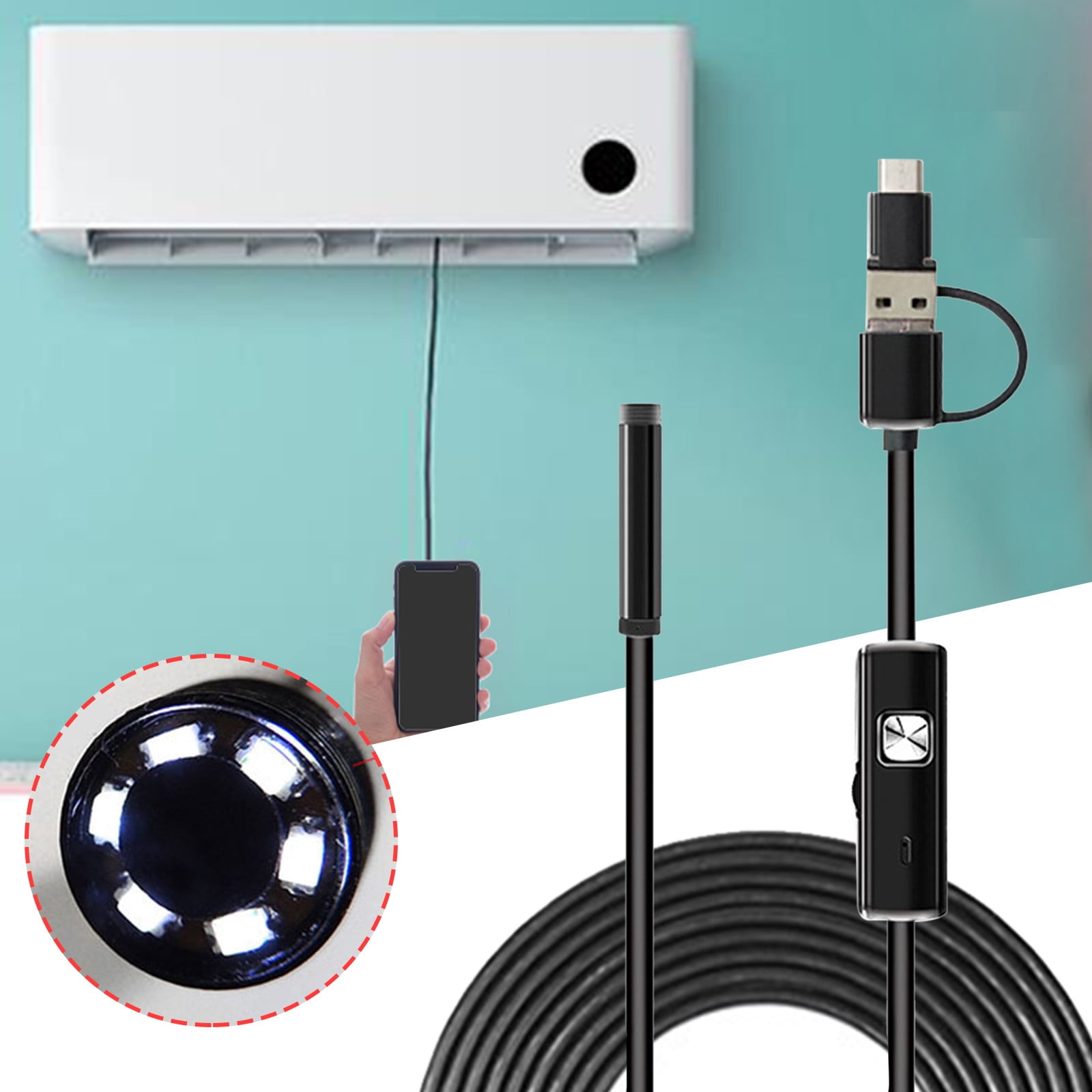 Teissuly Three-in-one Endoscope 7mm Probe 5m Long Line Industrial ...