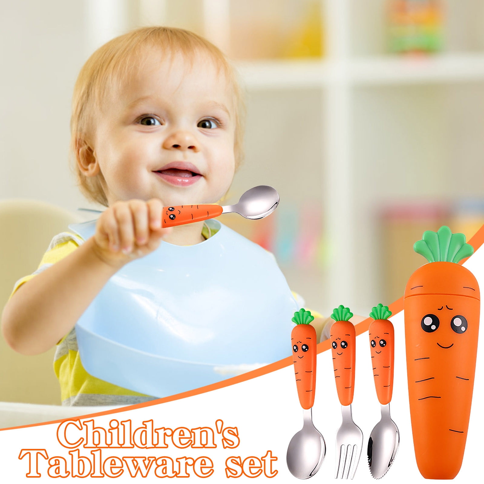Teissuly Toddler Utensils, 3PC Travel Cutlery Set, Kids Spoon, Fork ...