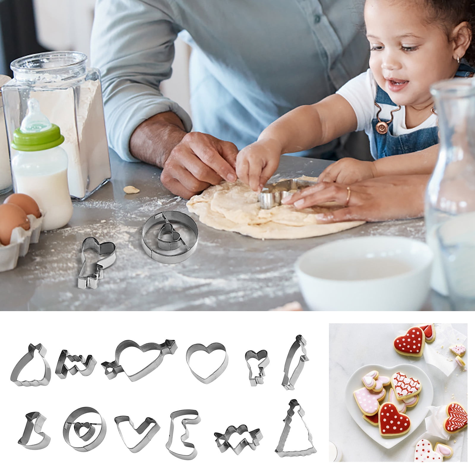 Teissuly Valentine's Day Heart Cutters, Stainless Steel Metal Valentine ...
