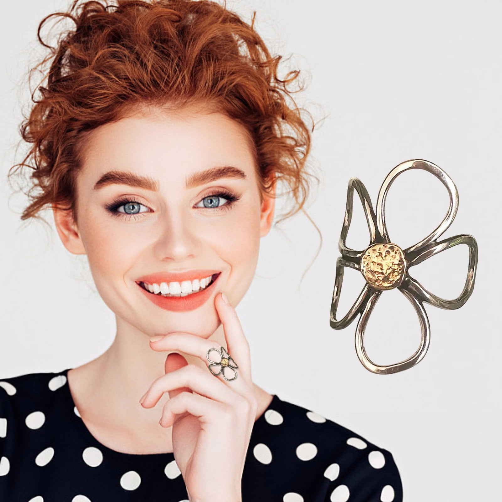 Teissuly Vintage Floral Ring, Flower Two tone Open Ring, Vintage Flower Copper Ring - Walmart.com