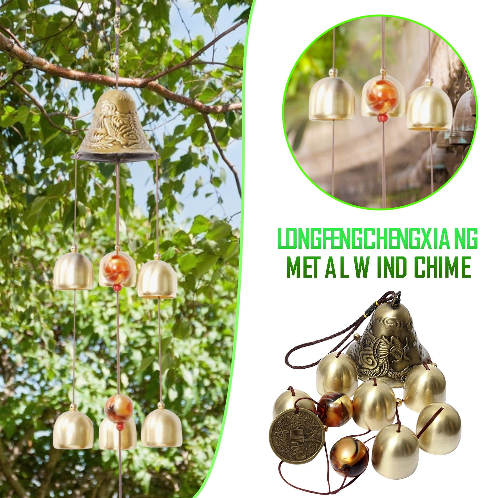 Teissuly Wind Chimes, Vintage Metal Wind Chime Bells Chinese Feng Shui ...