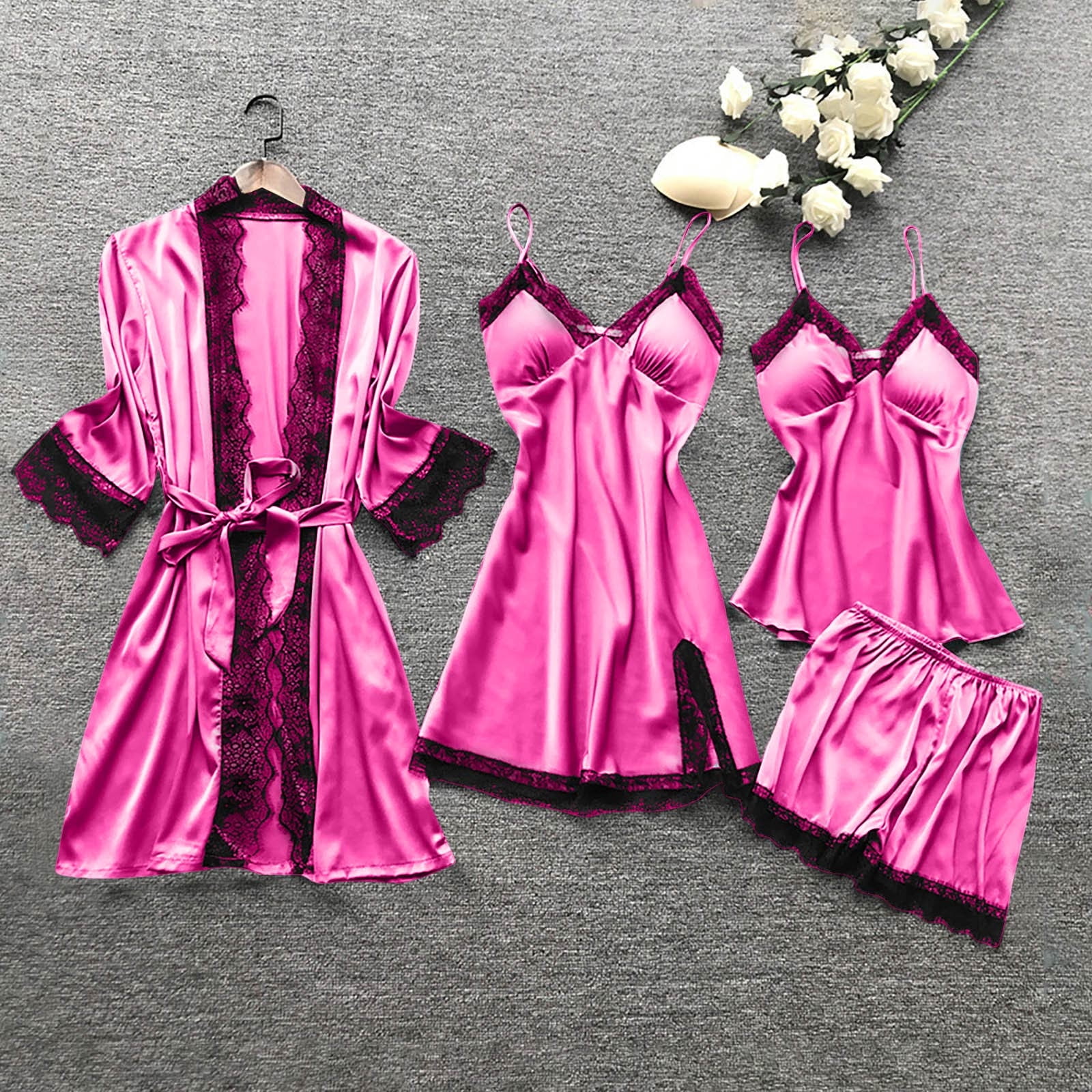 Teissuly Women Silk Lace Robe Dress Sleepwear Nightdress Pajamas Tops ...