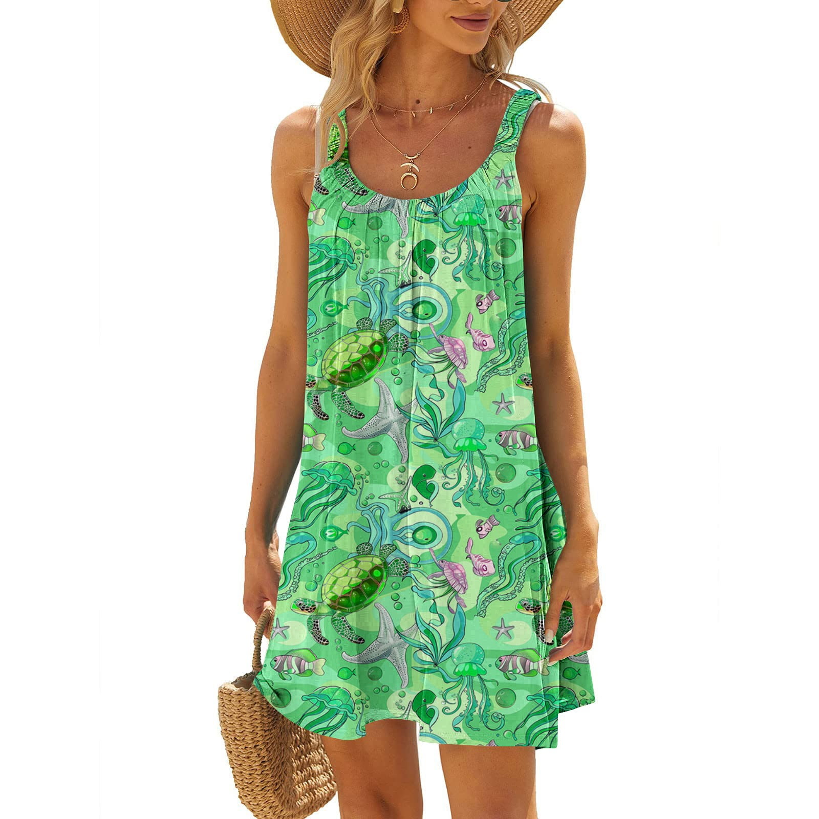 Teissuly Women's Round Neck Sleeveless Gradient Tie Dyed Beach Dress ...