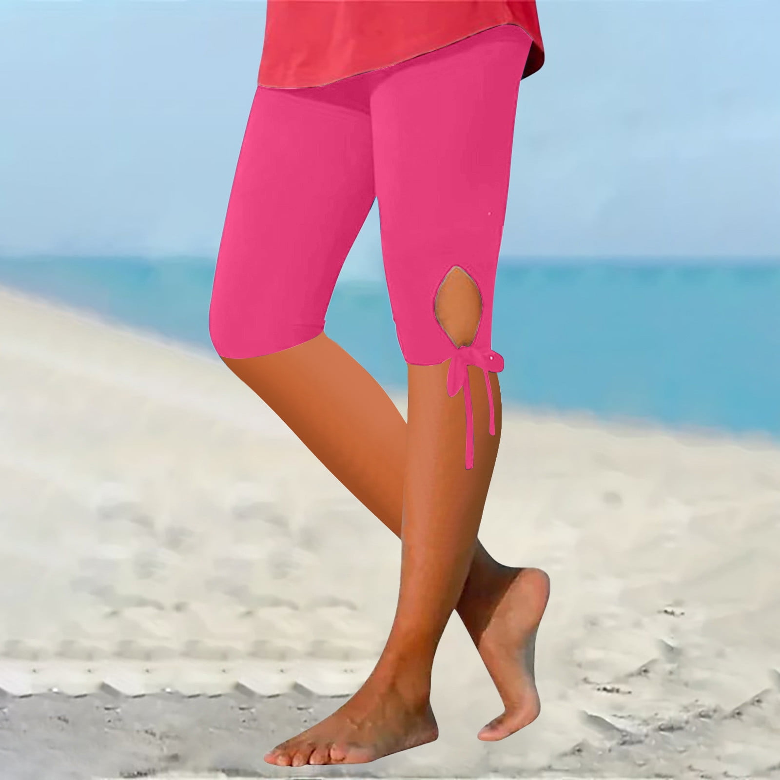 Teissuly Women's Summer High Waisted Solid Color Capris Matching Slim ...