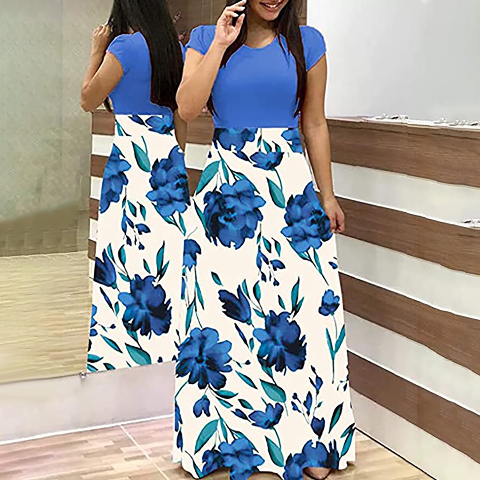 Teissuly Women's Tie-Dye Colorful Long Floral Print Dresses Beach ...