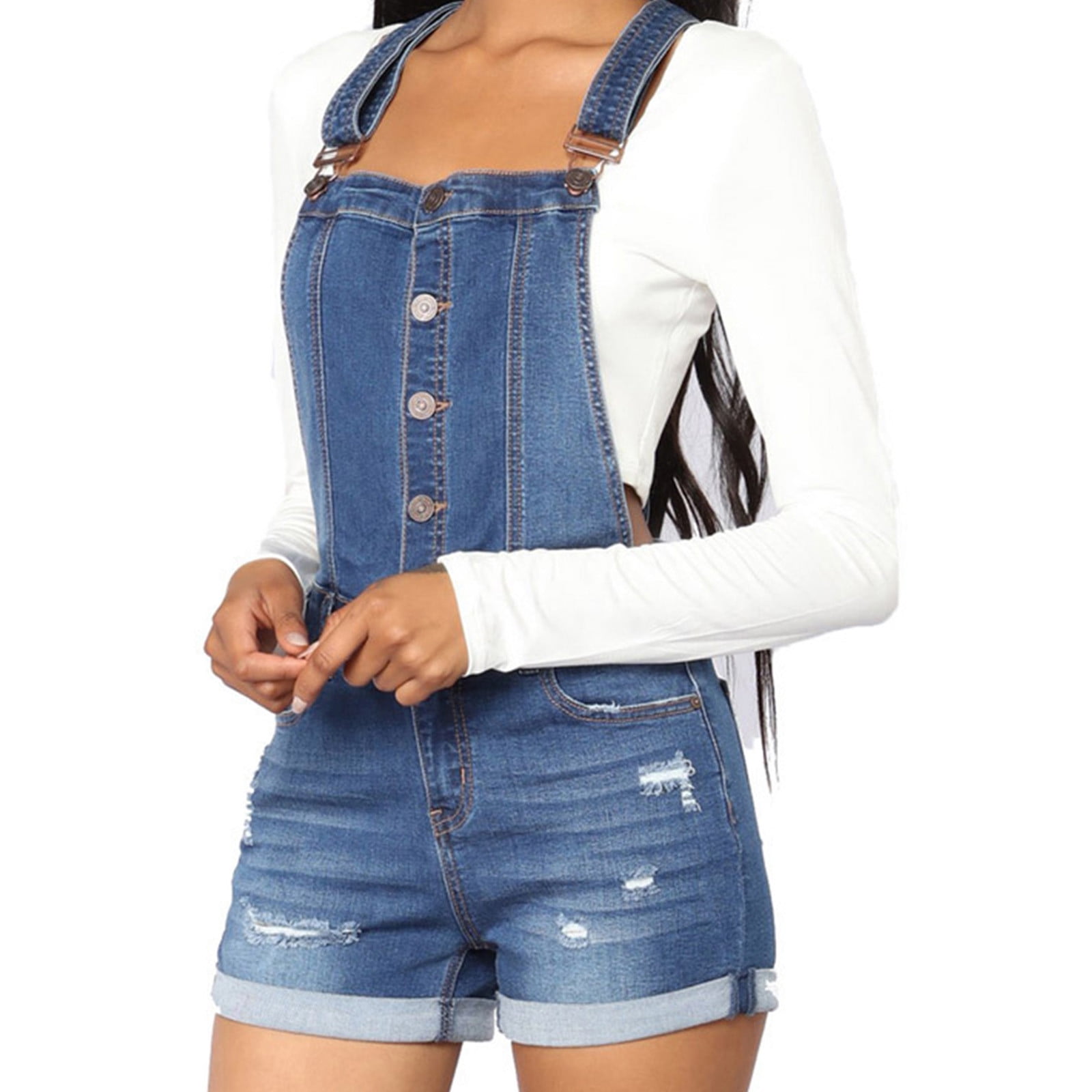 Teissuly Womens Overalls Denim Stretch Straight Leg Jeans Overall ...