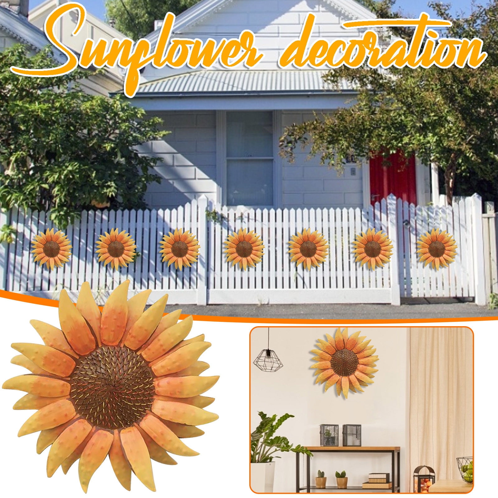Teissuly Wrought Iron Sun Flower Wall Hanging Wood Decorative Painting ...