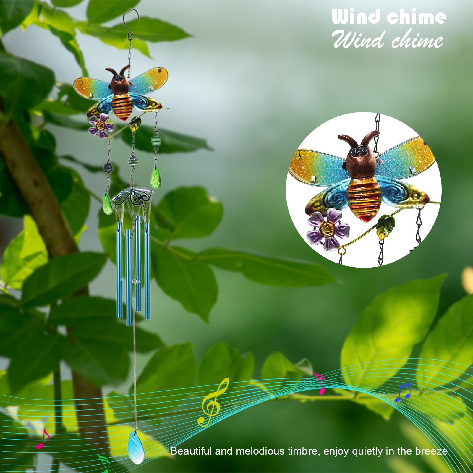 Teissuly Wrought Iron Wind Chime Ornaments Painted Wind Chime Tube Wind ...