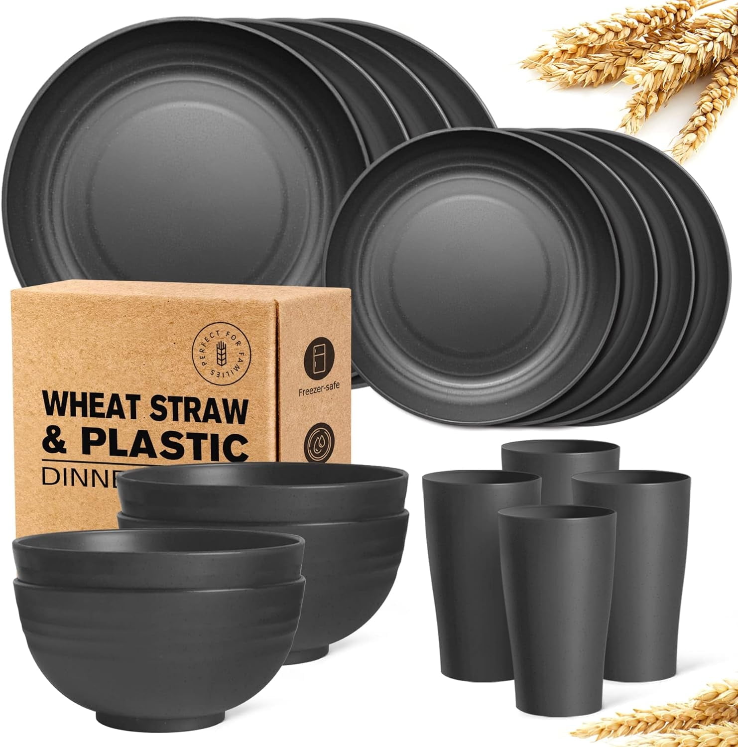 Teivio 16-Piece Wheat Straw Dinnerware Set, Service for 4, Plates ...