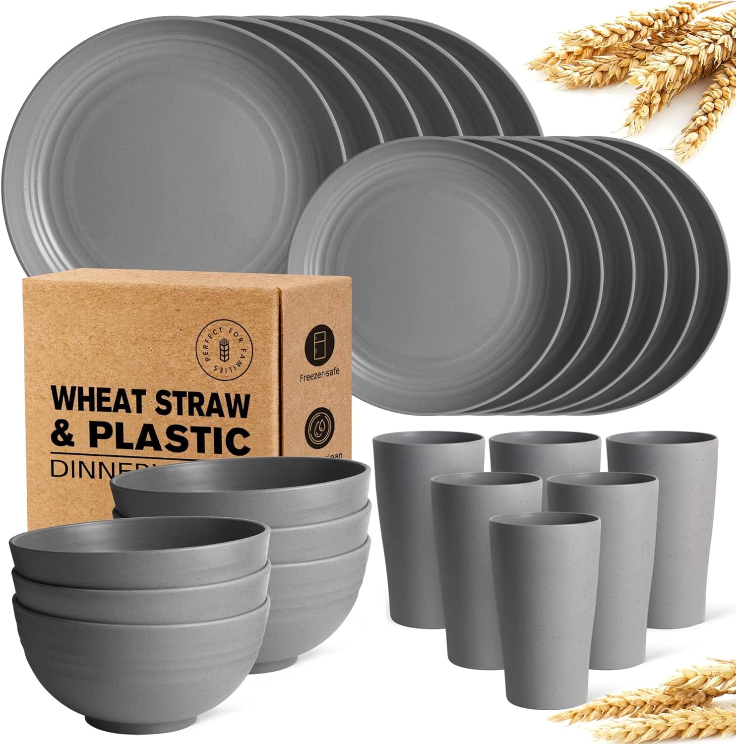Teivio 24-Piece Kitchen Plastic Wheat Straw Dinnerware Set, Service for ...