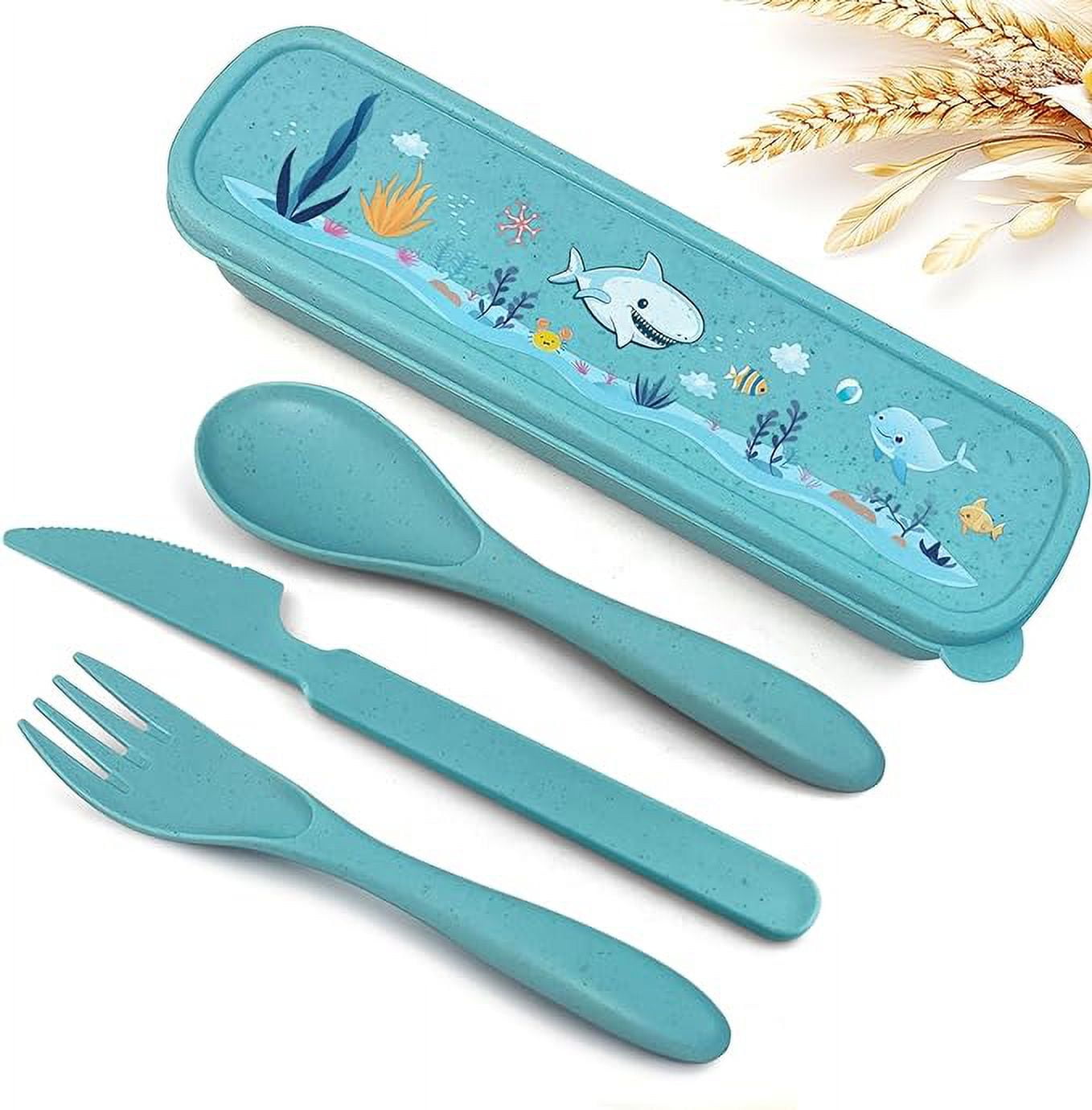 Teivio Plastic Wheat Straw Portable Travel Utensils Set for Kids ...