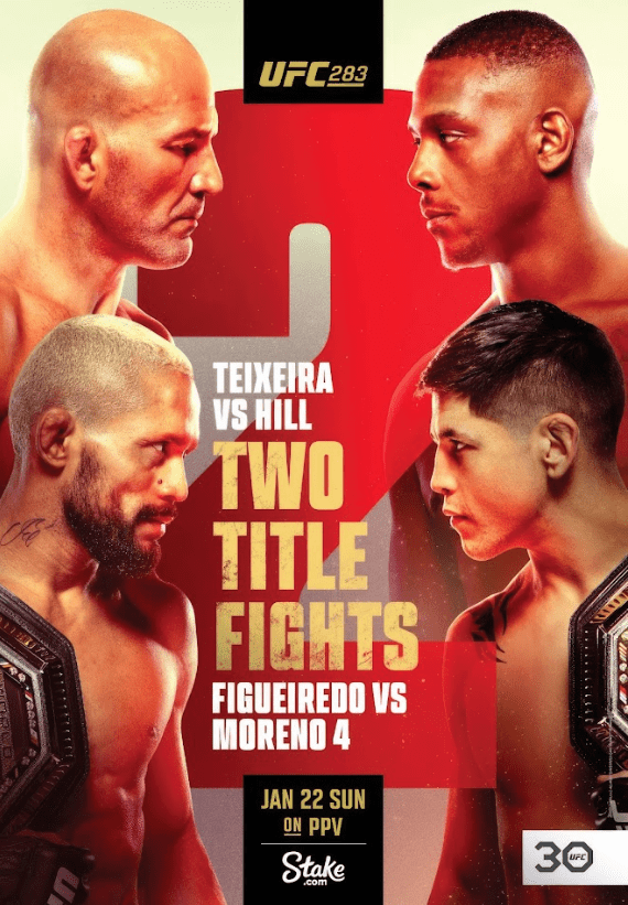 Teixeira vs Hill Figueiredo vs Moreno UFC 275 Poster 24x36 Two Title ...