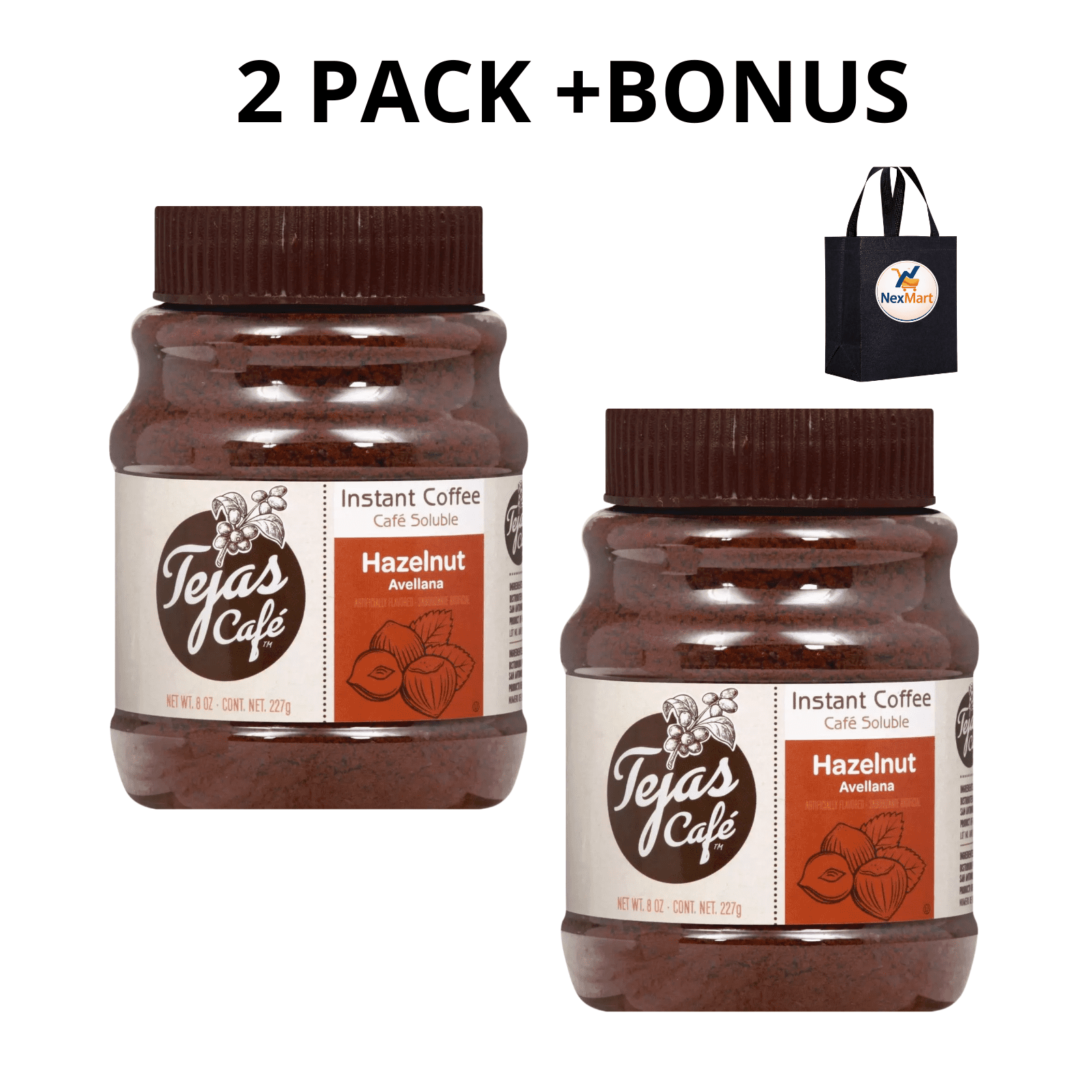 Tejas Cafe Hazelnut Instant Coffee 8 oz 2 Pack+ Bonus - Walmart.com
