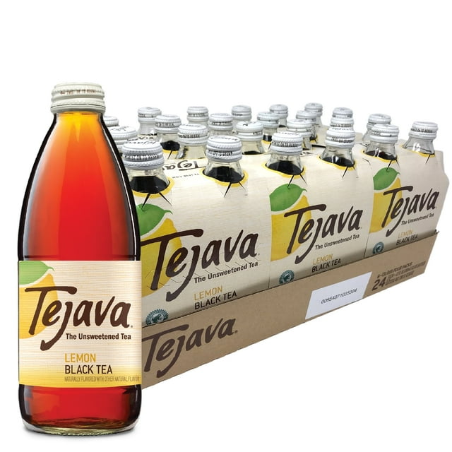Tejava Lemon Black Iced Tea, 24 Pack, 12oz Glass Bottles, Unsweetened ...