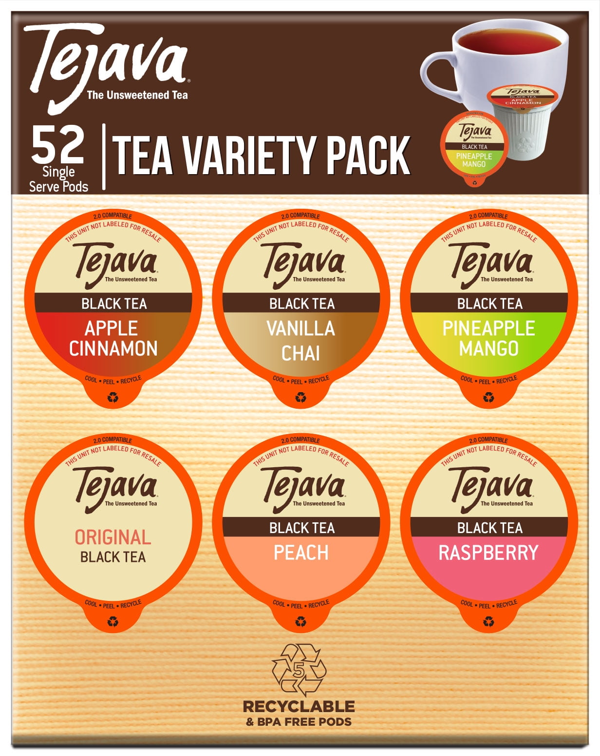 Tejava Tea Pods Variety Pack, 6 All Natural Unsweetened Flavored Tea ...