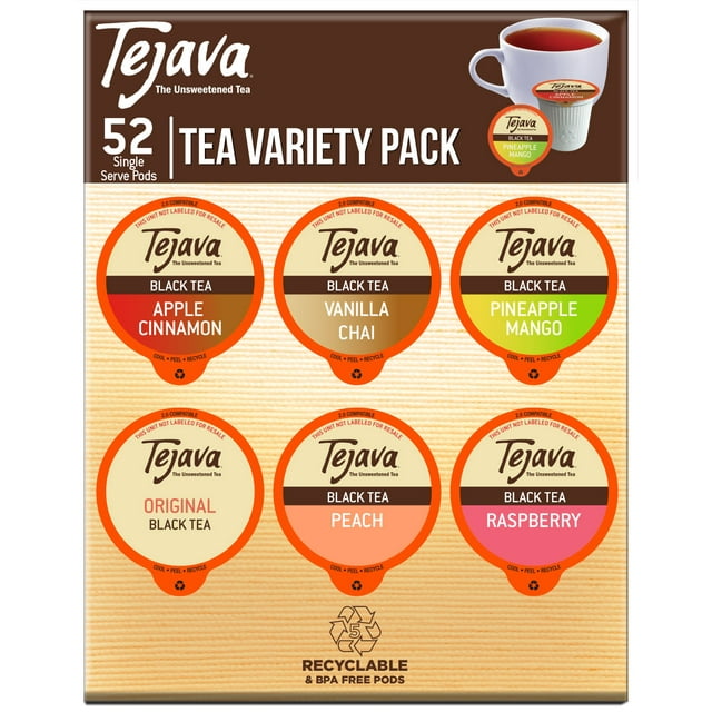 Tejava Tea Pods Variety Pack, 6 All Natural Unsweetened Flavored Tea ...