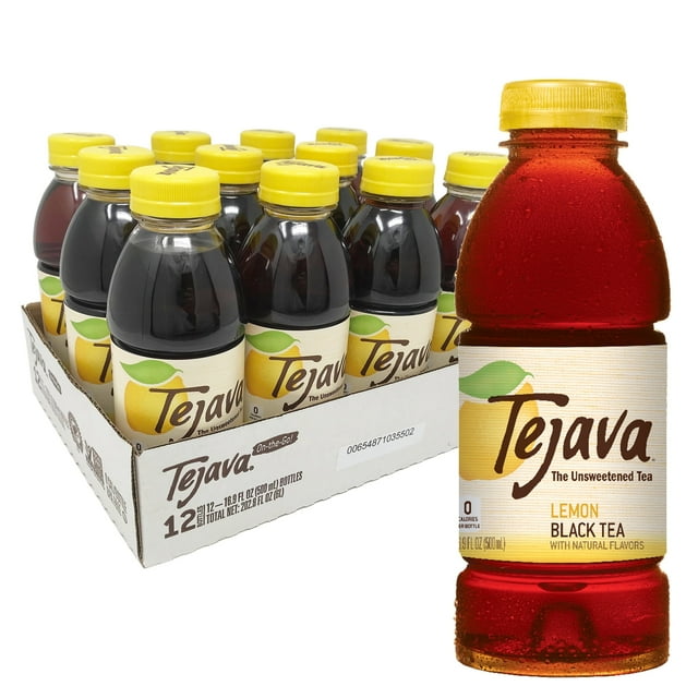 Tejava Lemon Flavored Black Tea, No Sugar, 12 Pack of 16.9 oz BPA-Free ...