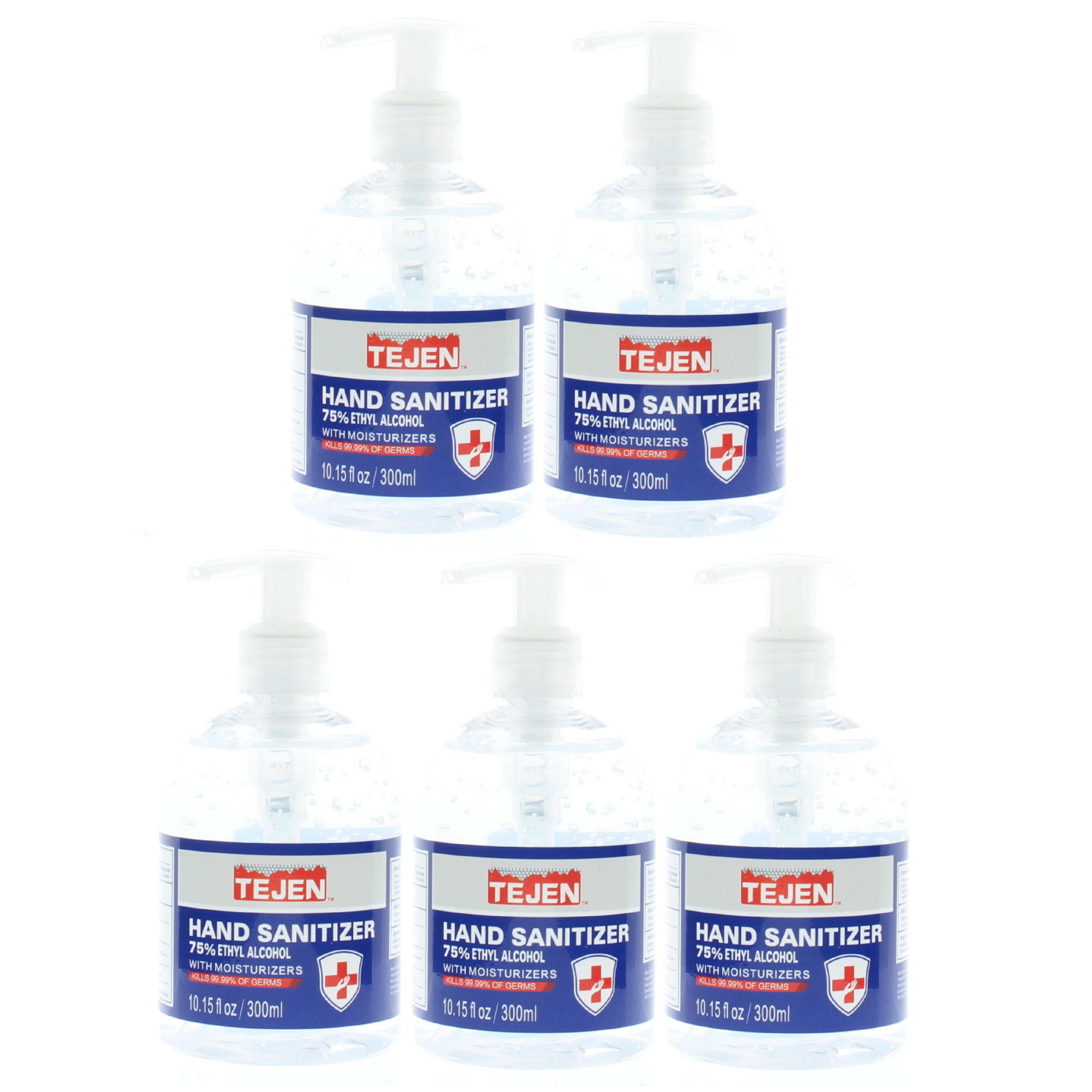 Tejen Hand Sanitizer 75 Ethyl Alcohol 10.15oz 300ml with Pump Pack of 5