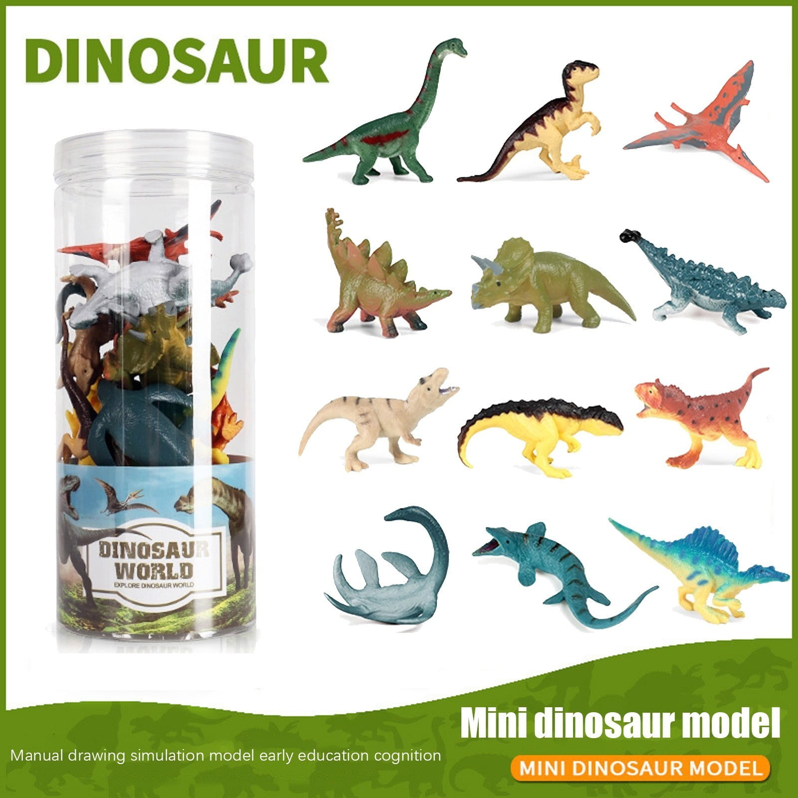 Tejiojio 12 Sets of Colorful Simulation Dinosaur Suit Model Ornaments ...