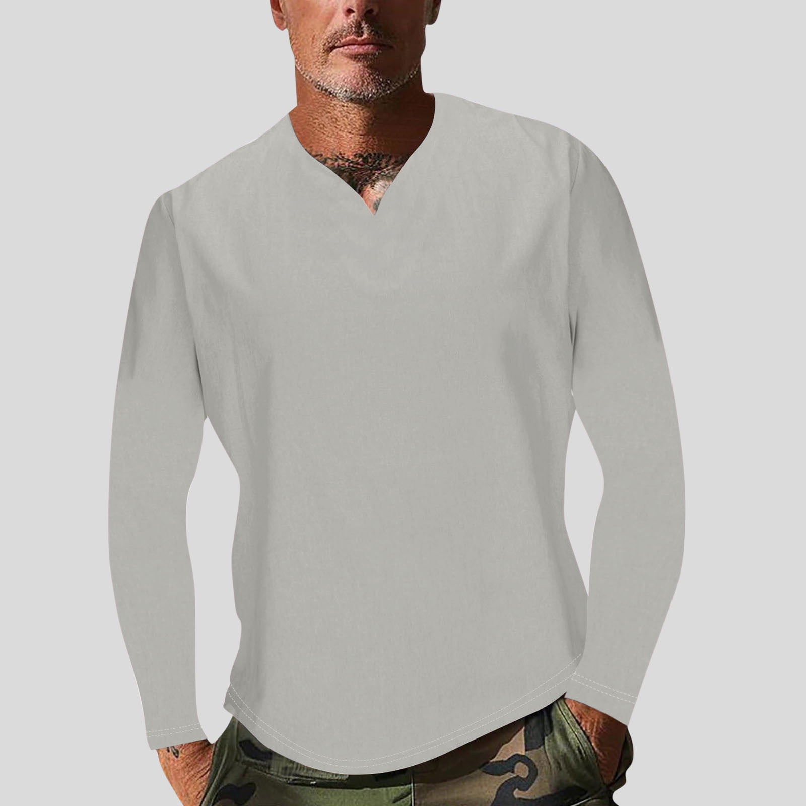 Tejiojio 2025 Men's Fashion Casual Pullover Solid Color Splice Long ...