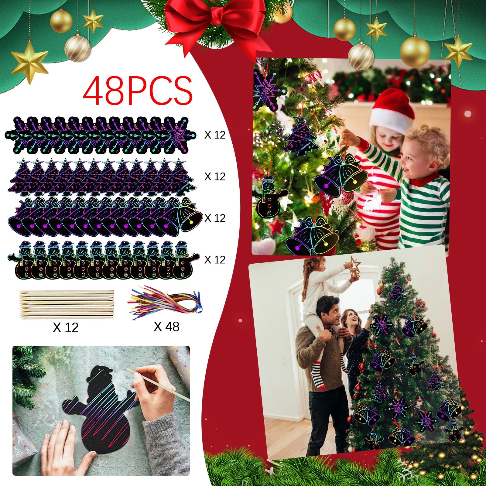 Tejiojio 48 of Four Patterns Diy Christmas Colorful Scratch Painting ...
