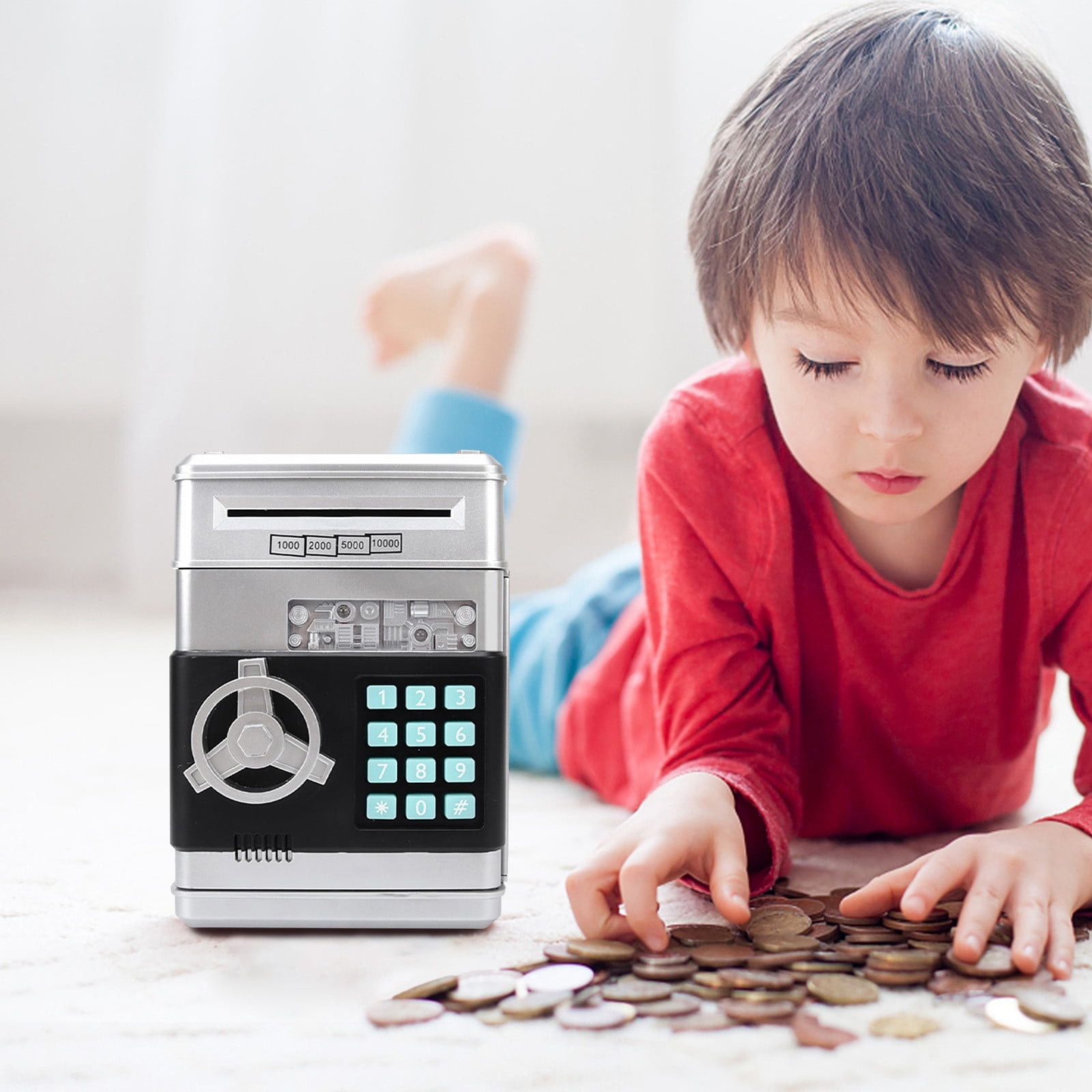 Tejiojio Banking Play Toys For Kids, Mini Atm Auto Scroll Paper Coin ...