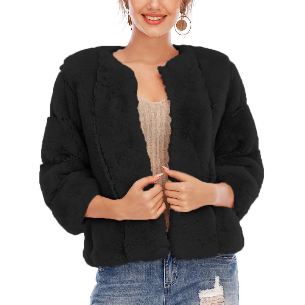 Tejiojio Clearance Jackets Women Plus Size Short Faux-Fur' Coat Warm ...