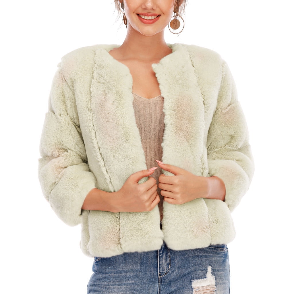 Tejiojio Clearance Jackets Women Plus Size Short Faux-Fur' Coat Warm Furry Jacket Long Sleeve ...