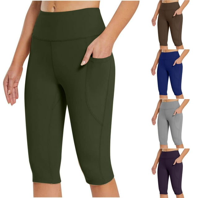 Tejiojio Clearance Women's Knee Length Leggings High Waisted Yoga Workout Exercise Capris For ...