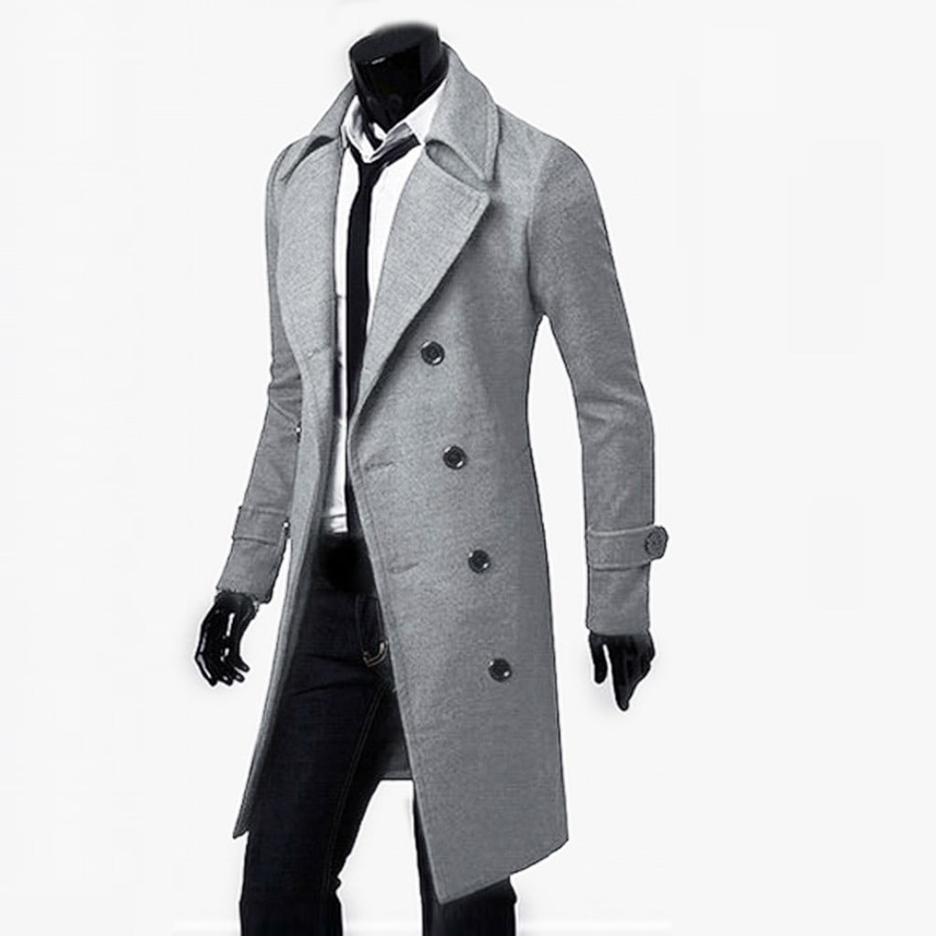 Tejiojio Coats Men's Casual Trench Coat Fashion Business Long Slim ...