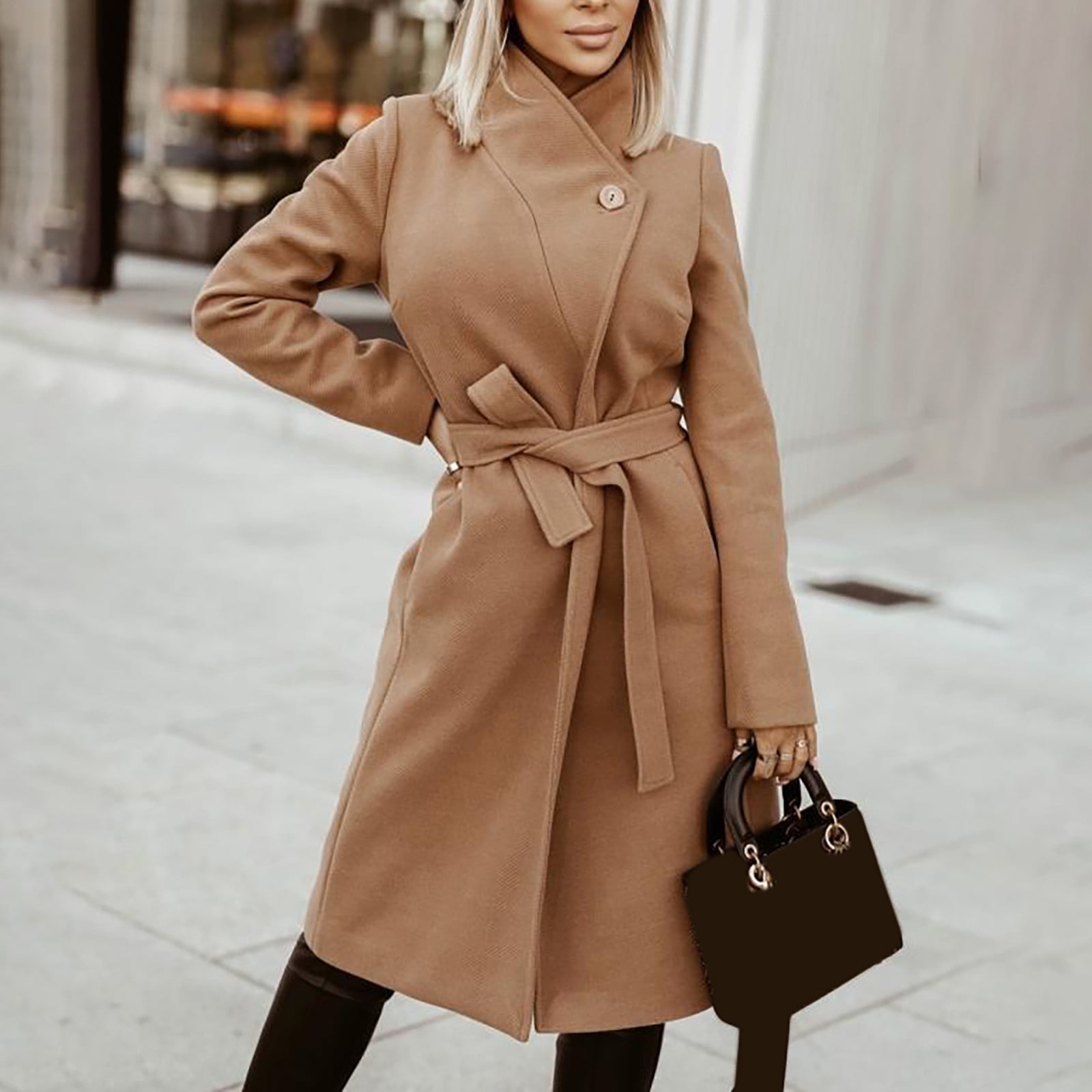 Tejiojio Coats Clearance Womens Autumn And Winter Lapel Belt Woolen ...